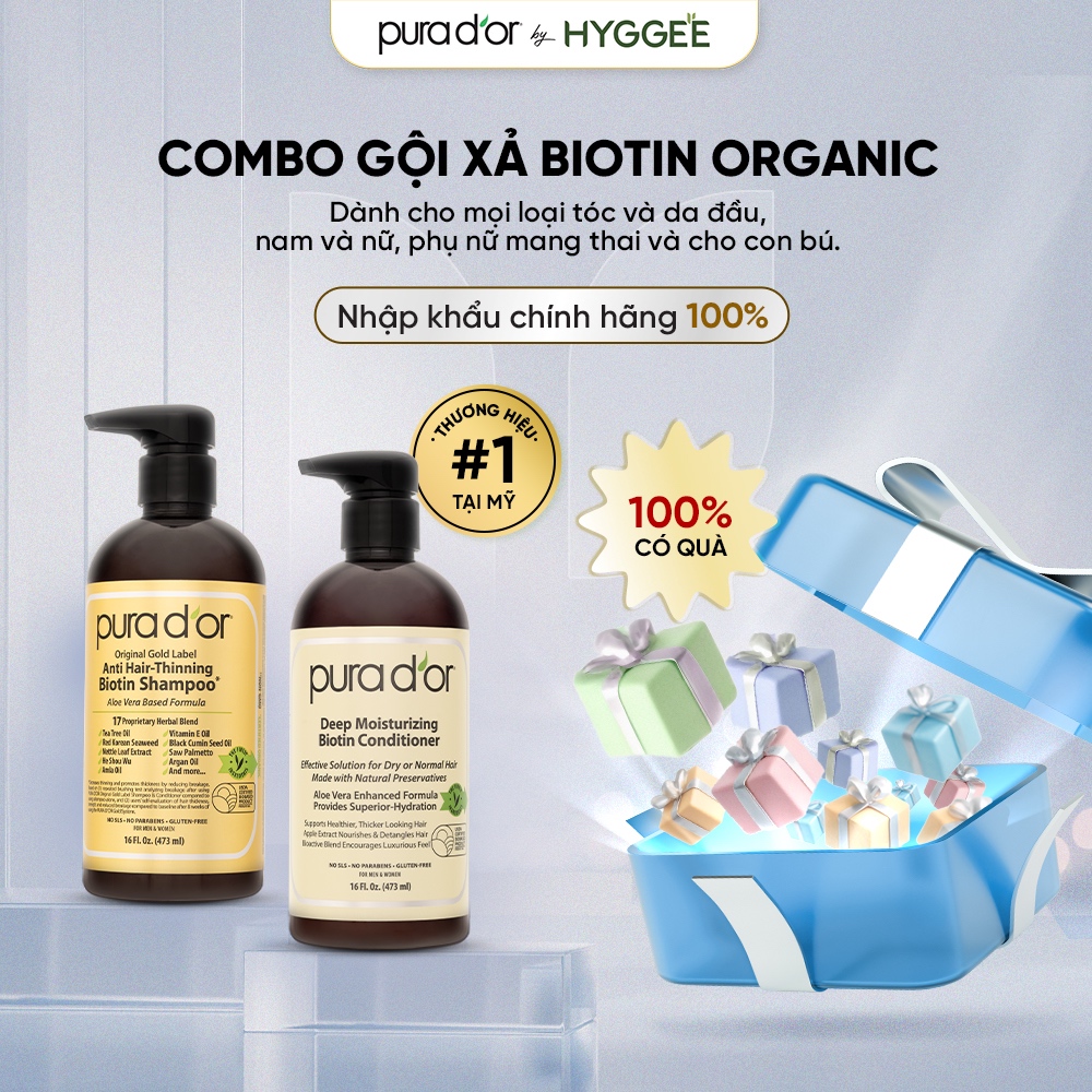 Combo dầu gội / xả hữu cơ hỗ trợ giảm rụng tóc, hỗ trợ mọc tóc Biotin ...