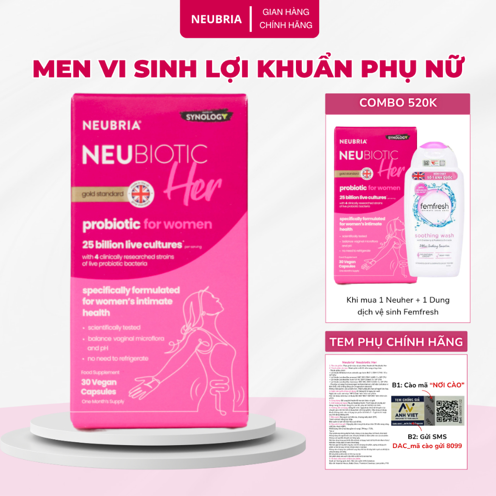 Men vi sinh phụ khoa Neubria Neubiotic Her 25 tỷ lợi khuẩn hỗ trợ vùng ...
