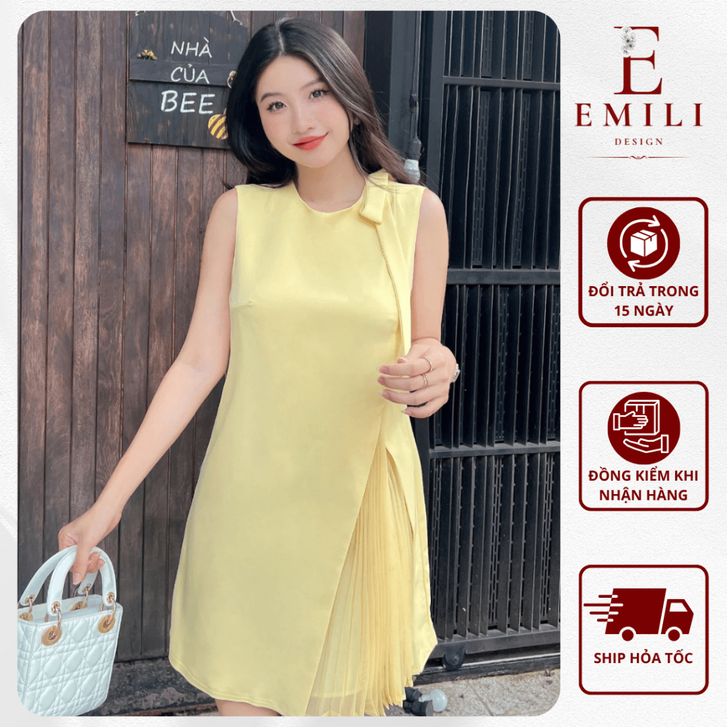 Váy kiểu sang trọng Emili Design váy sát nách dáng chữ A cách điệu xếp ...