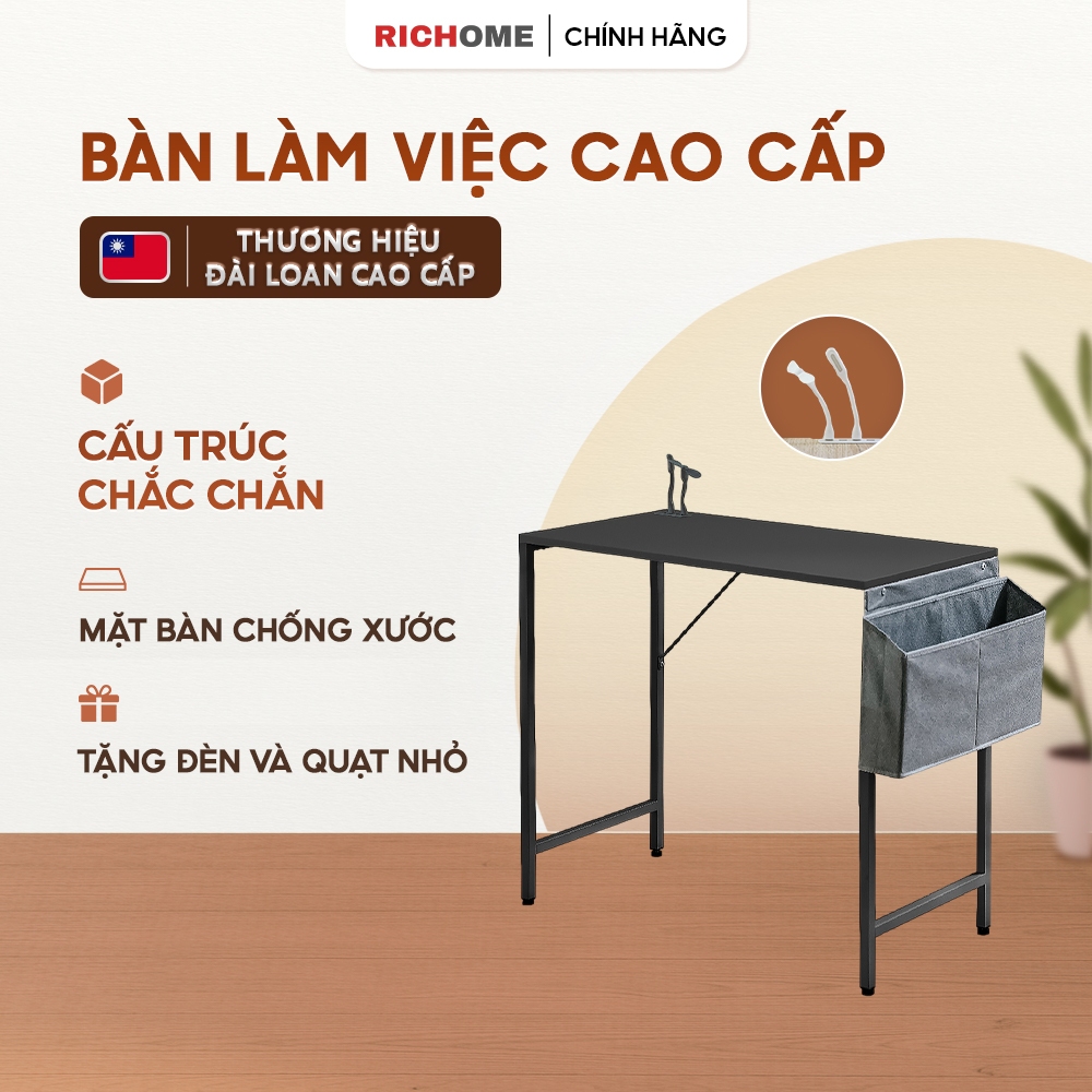 Bàn làm việc basic có quạt ổ usb sạc, RICHOME DE320, Khung sắt sơn tính điện, ván MDF phủ ...