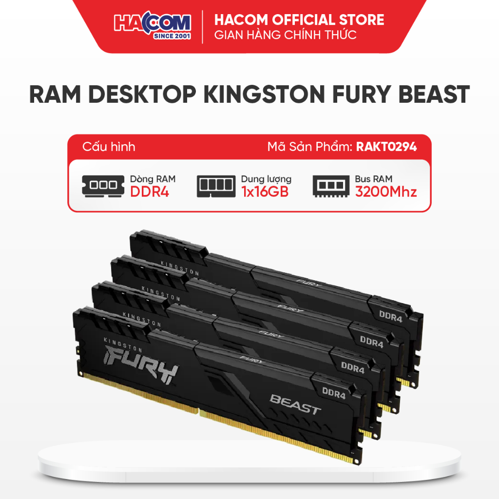 Ram Desktop Kingston Fury Beast (KF432C16BB1/16) 16GB (1x16GB) DDR4 ...
