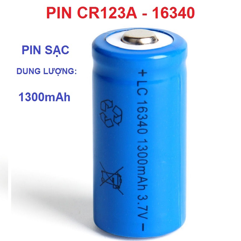 Pin sạc Mini 16340 CR123A Dung Lượng 3000 mAh 3.7V - 4.2V đầu nhọn Phù ...