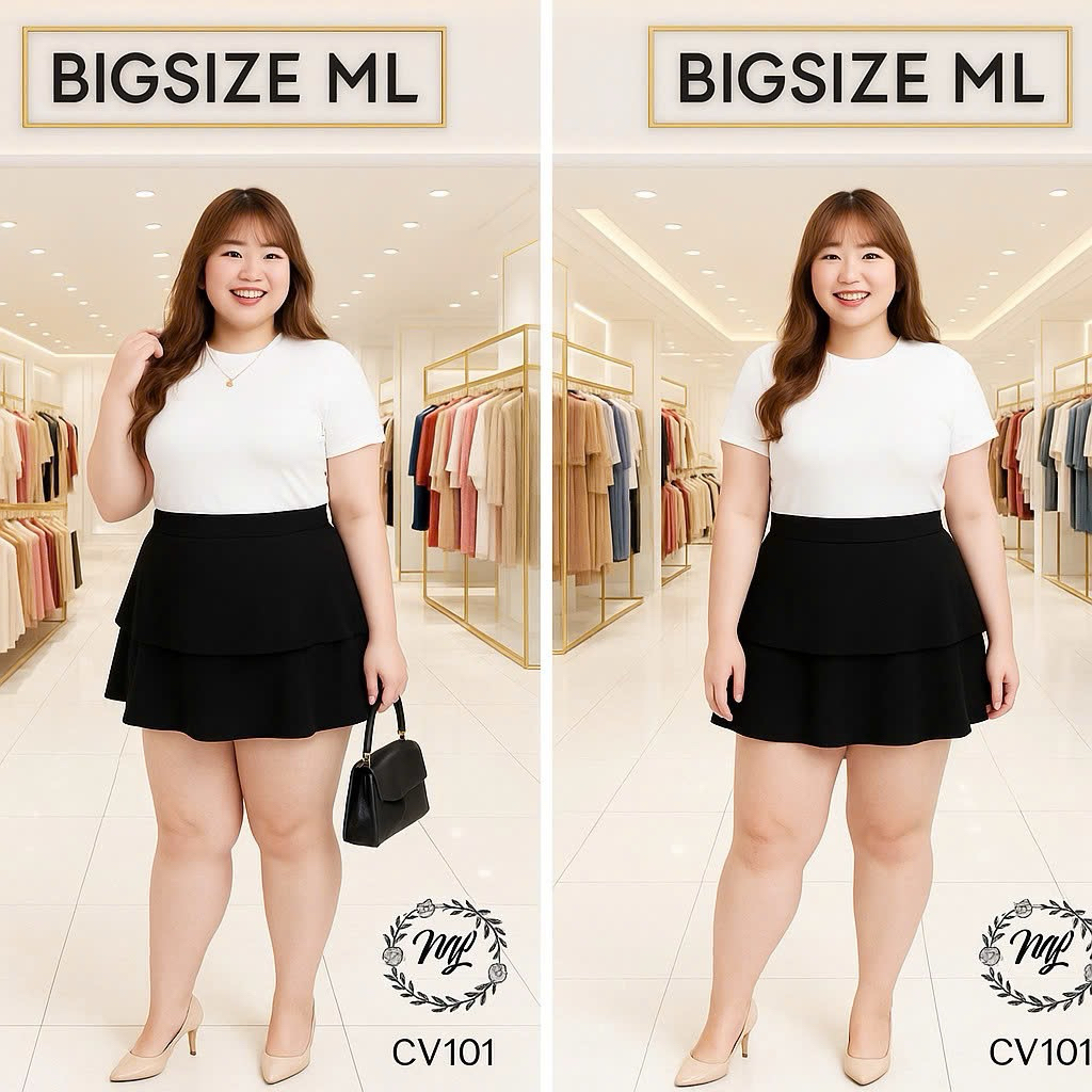 CHÂN VÁY NGẮN BIGSIZE THIẾT KẾ 2 TẦNG XOÈ NHẸ, LƯNG CAO (CV101 ...
