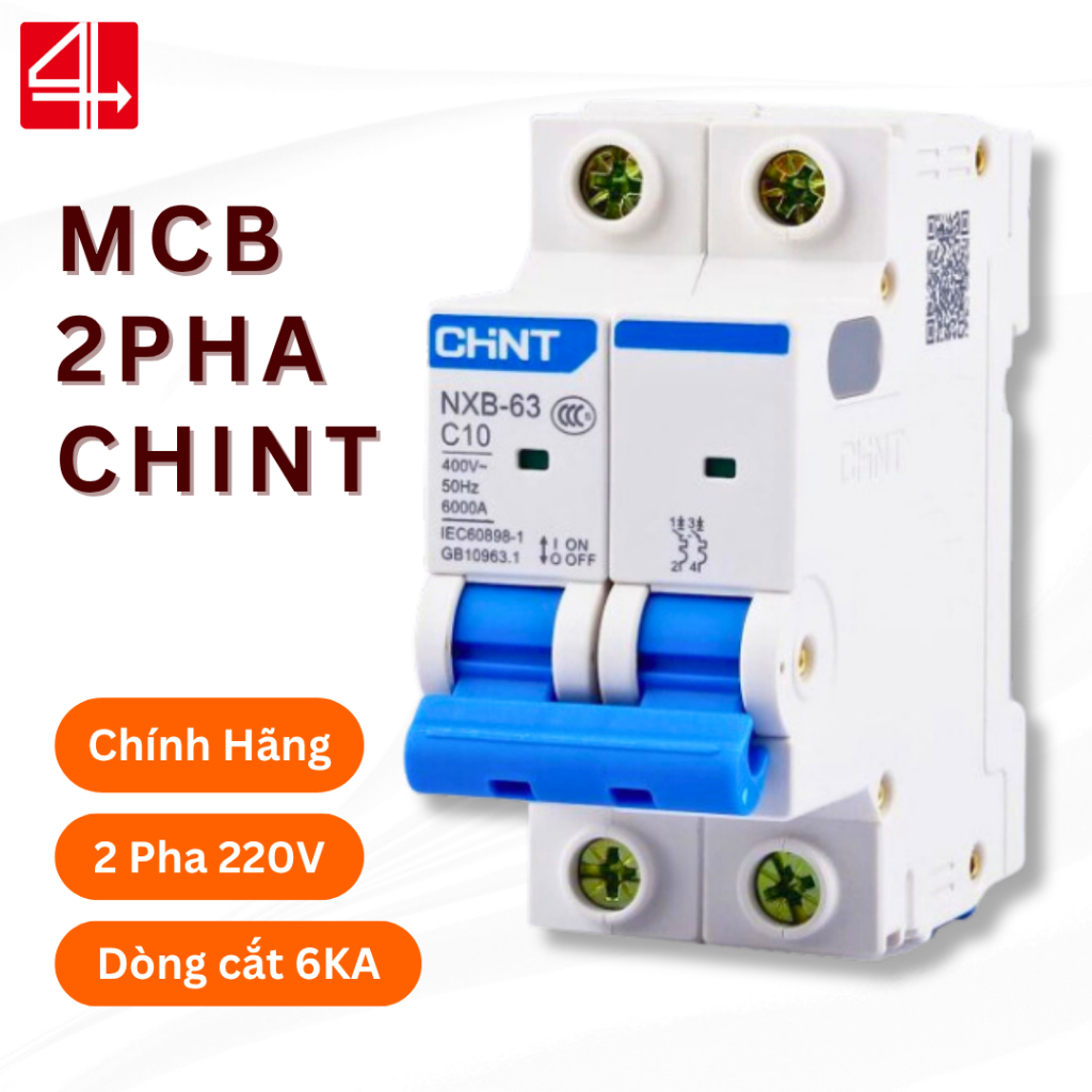 [CHINT] Aptomat MCB 2 Pha NXB-63, Át điện 10A,16A,20A,25A,32A,40A,50A,63A; Dòng Cắt 6KA~10KA ...
