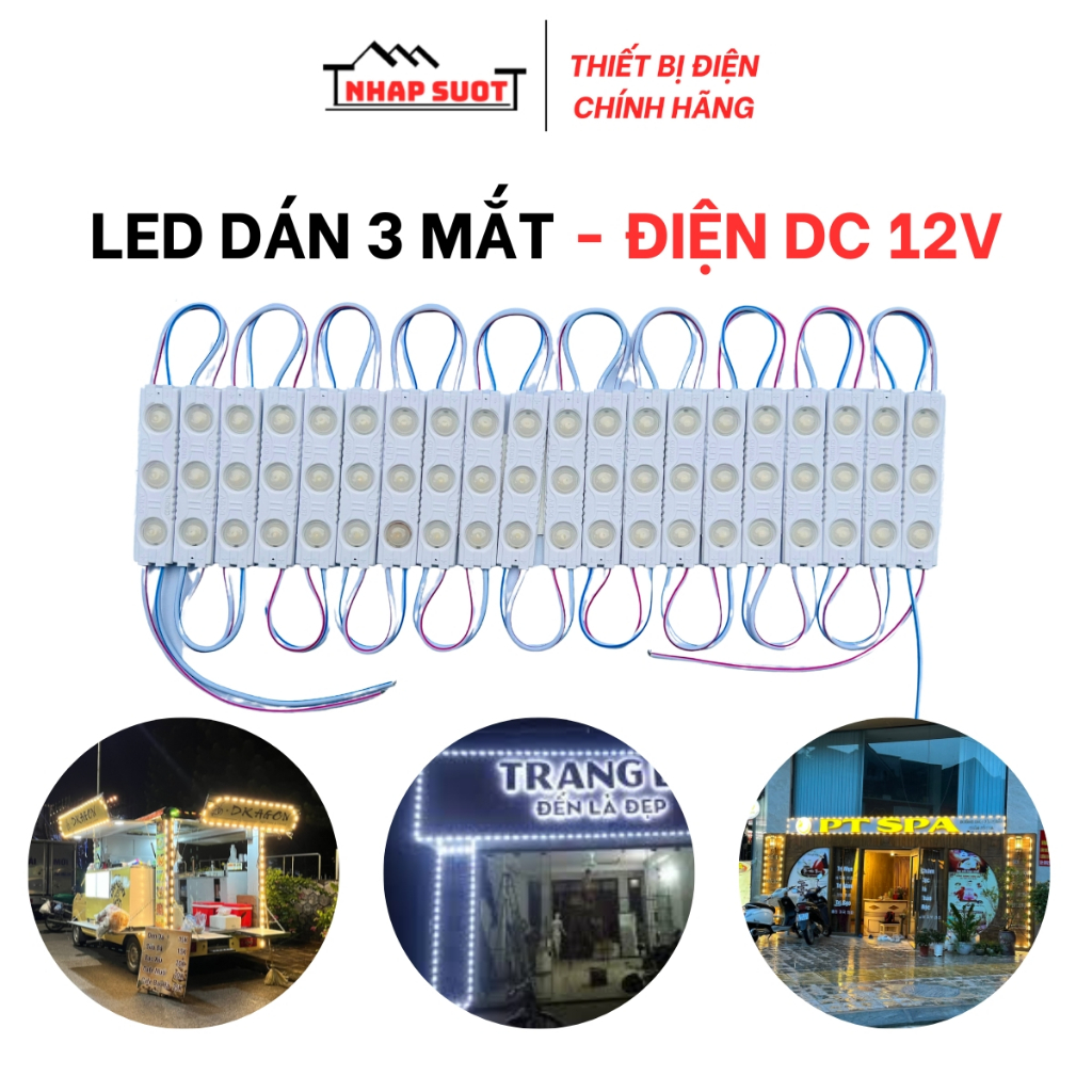 (CHƯA CÓ NGUỒN) Dây led hắt 3 mắt, điện 12V, chống nước, 15w, dài 2m ...