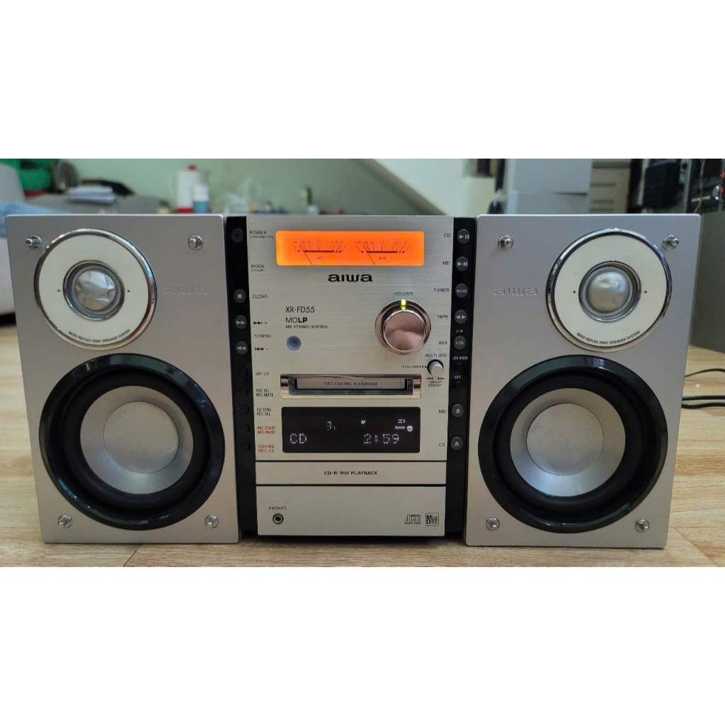 Bộ Loa Bãi Nhật CAO CẤP AIWA, 130w bass trép khỏi chê, CD+MD+AUX +FM/AM ...