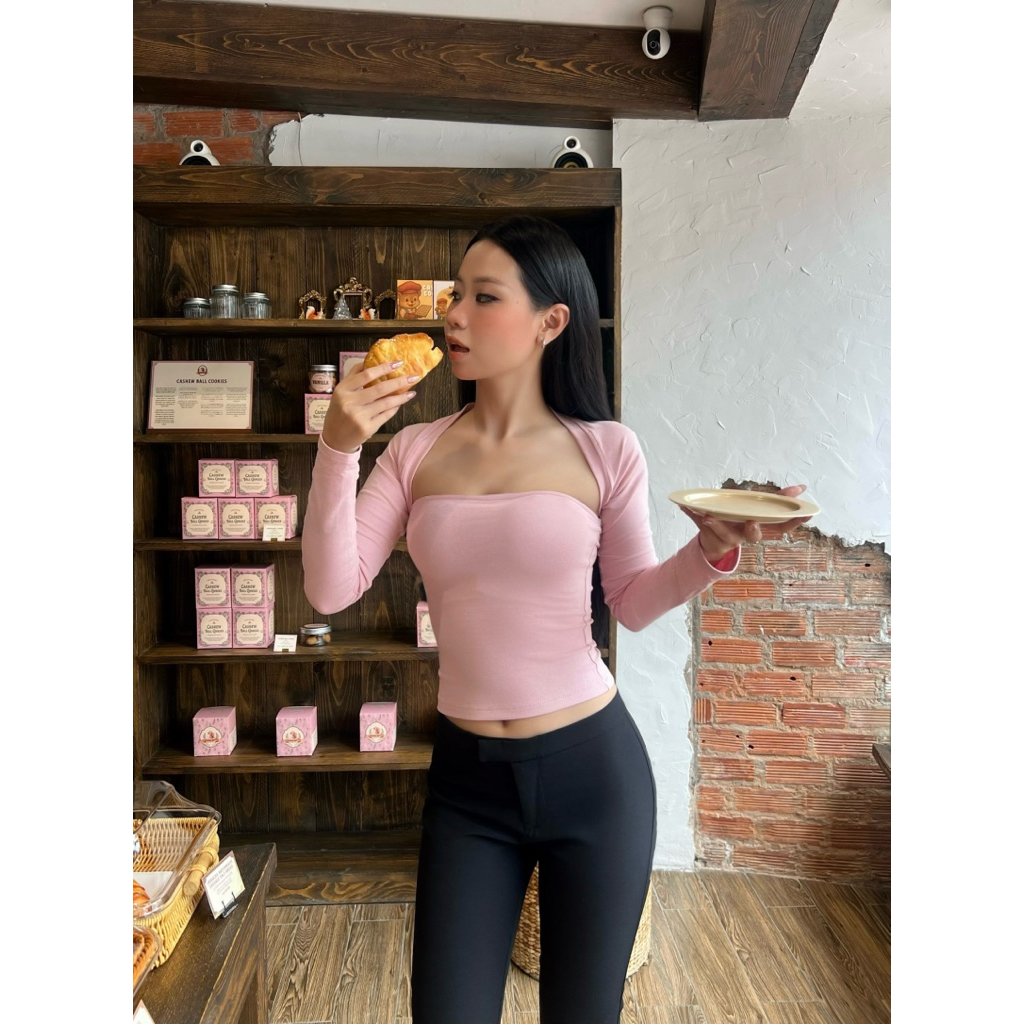 Blush Top - Set áo tube và khoác màu hồng | Shopee Việt Nam