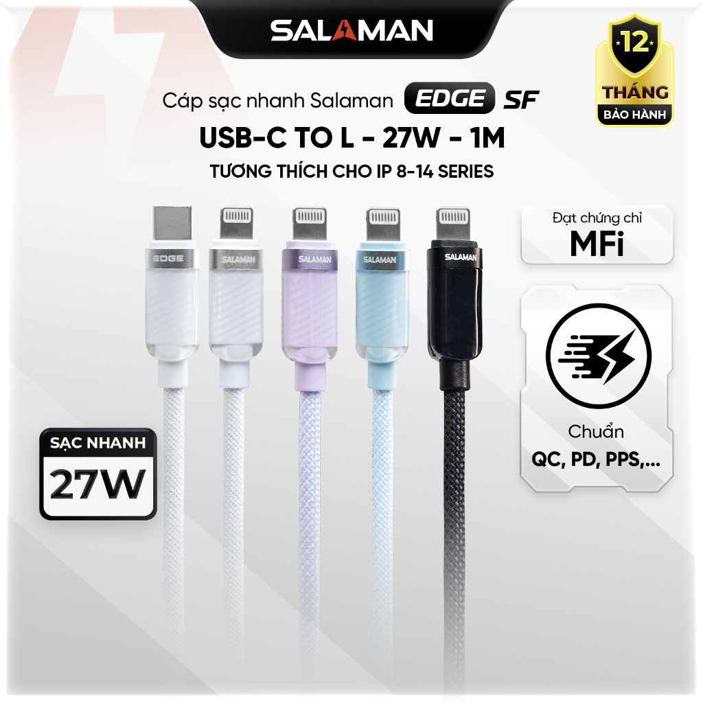 [CtoL] Cáp Sạc Nhanh Salaman Edge SF USB-C to L 27W – Bọc Dù TPE Bền ...