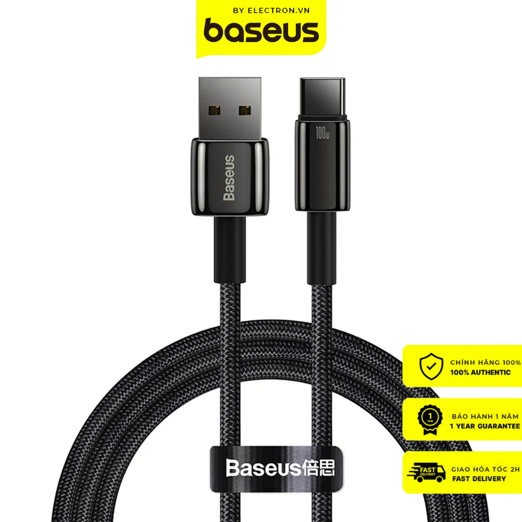 Cáp sạc nhanh Baseus Tungsten Gold Type C Fast Charging Data Cable (100W/66W/ 480Mbps, Fast ...