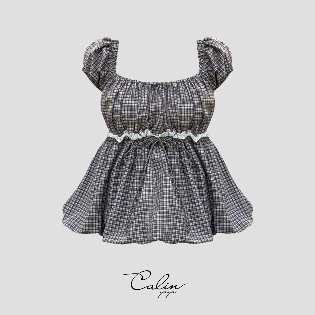 Choco Chic - Áo kiểu bí phồng họa tiết caro phối viền ren dễ thương cho nữ | Shopee Việt Nam