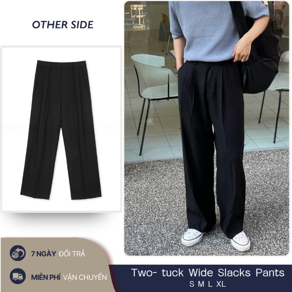 Quần Tây Nam Ống Rộng Xếp 2 Li, Cạp Cao, phong cách Hàn Quốc OTHER SIDE ...