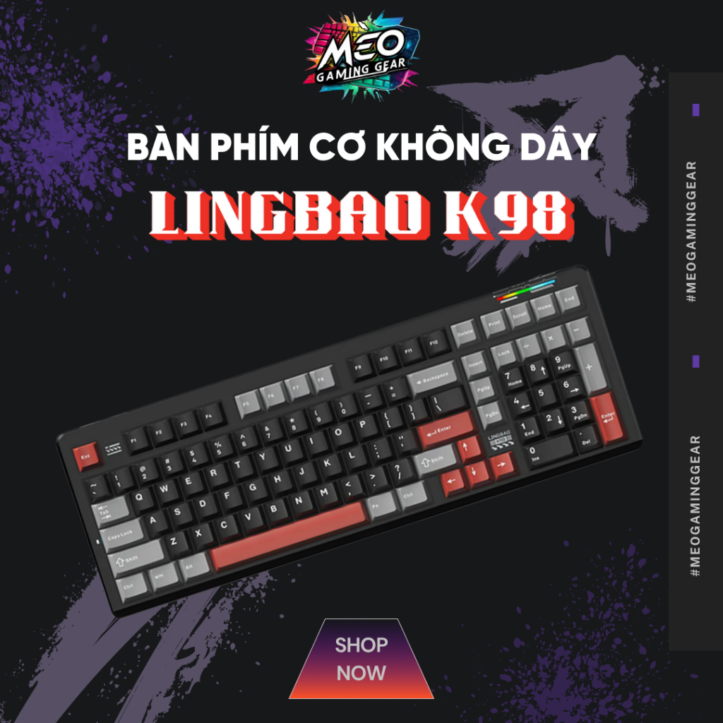 Bàn phím cơ không dây LINGBAO K98 - Mạch xuôi - LED RGB - Thiết kế 2U0 | Shopee Việt Nam