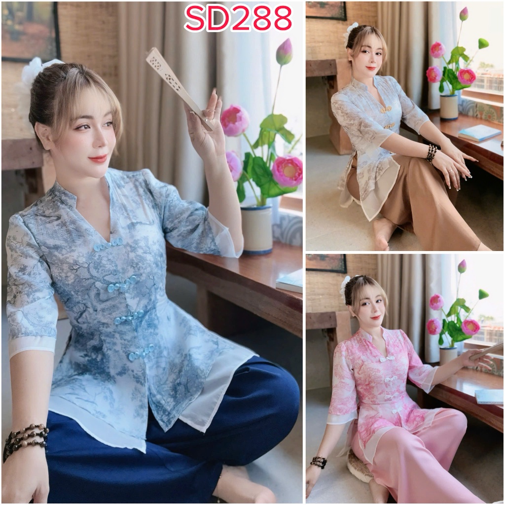 SET LAM HỌA TIẾT HOA HỒNG (SD288) Set đồ bộ chơi hè, du lịch, bộ bà ba ...