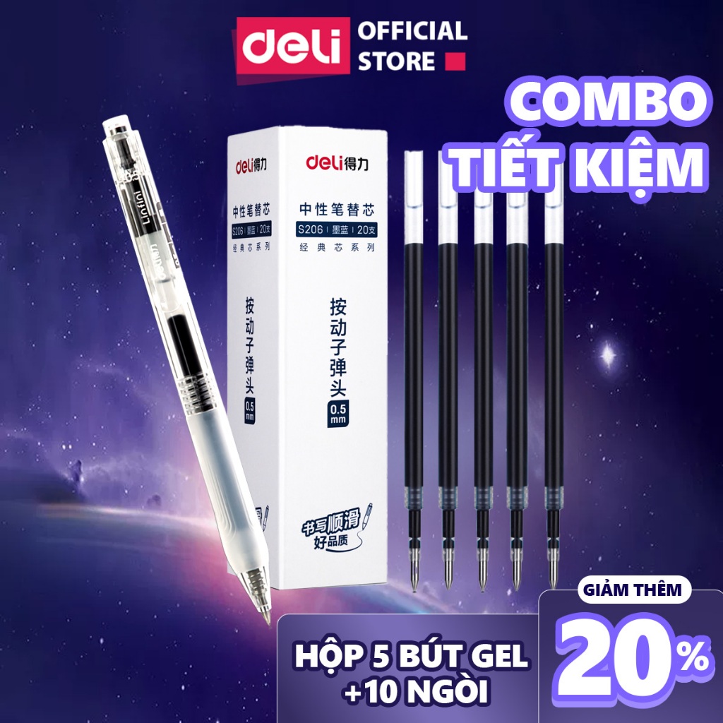 Combo Hộp Bút Gel Deli A575 Mực Gel 0.5mm Kèm 10 Ruột Bút Thay Thế Mực Đen, Xanh, Đỏ | Shopee ...