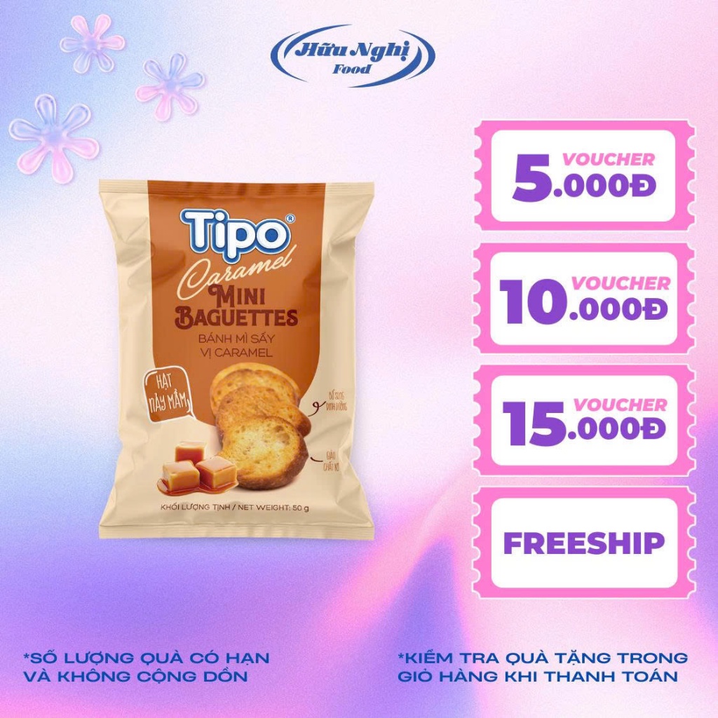 Bánh mì sấy Caramel Tipo 50g Hữu Nghị dinh dưỡng, ngon giòn, ăn vặt ...