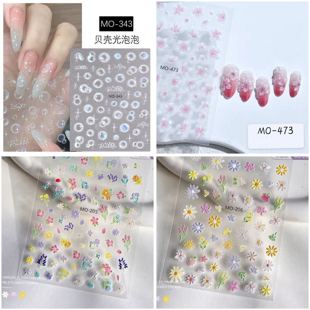 Sticker 5D bong bóng, hoa màu nổi trang trí móng tay | Shopee Việt Nam