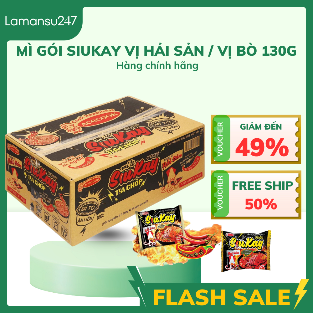 Mì Gói SiuKay Vị Hải Sản / Vị Bò 130g | Thùng 24 Gói Mì Siêu Cay Khổng ...