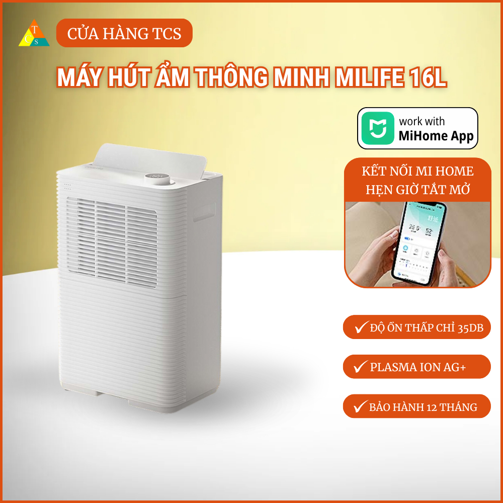 Máy hút ẩm lọc không khí, sấy quần áo thông minh miLife 16L, Công suất 16L/ngày Bảo hành 12 ...