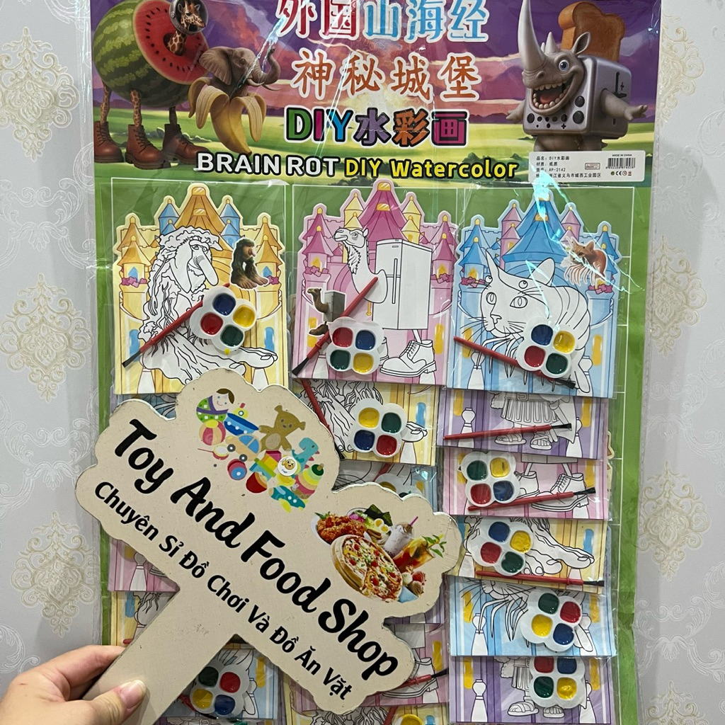 Vỉ 20 tranh tô màu Tung Tung Tung Sahur, Brainrot kèm màu và bút lông ...