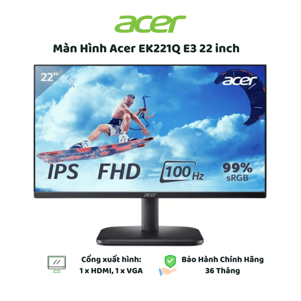 Màn Hình Acer EK221Q E3 22 inch IPS Full HD 100Hz 1ms – FreeSync, Viền ...