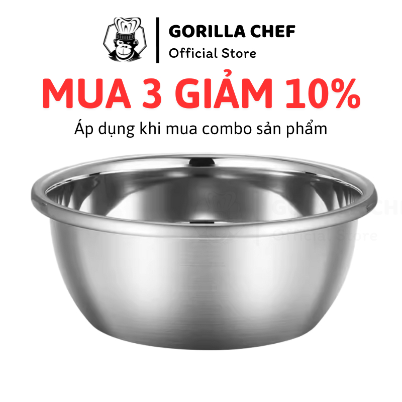 Thau inox sâu lòng 18-32cm Gorilla Chef chậu inox cao cấp dày dặn có viền cầm tay | Shopee Việt Nam