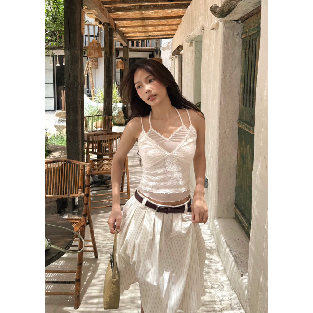 Áo dây ren trắng hai lớp Britney | Shopee Việt Nam
