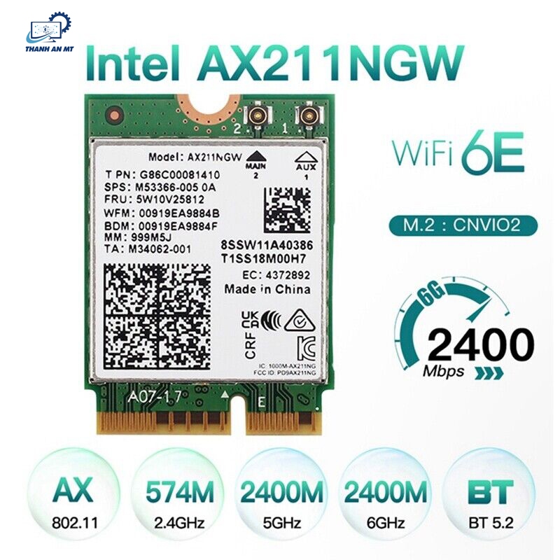 Card Wifi 6E Intel AX 211 M2 Cnvio2 3 băng tần 2.4-5-6GHz Bluetooh 5.3 ...