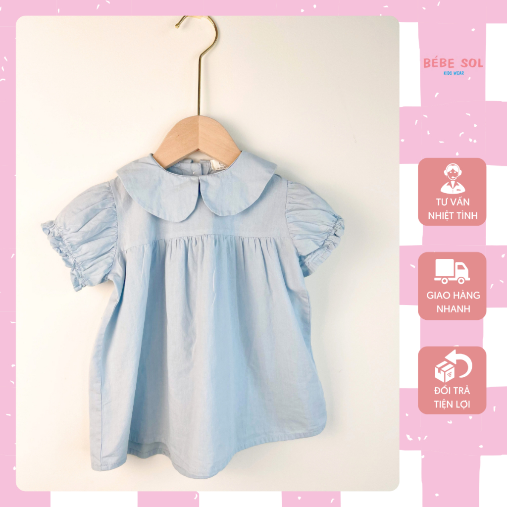 Áo Sơ Mi Babydoll Cổ Sen Cho Bé Gái Chất Cotton Hàn Mềm Mịn Thiết Kế Cổ ...