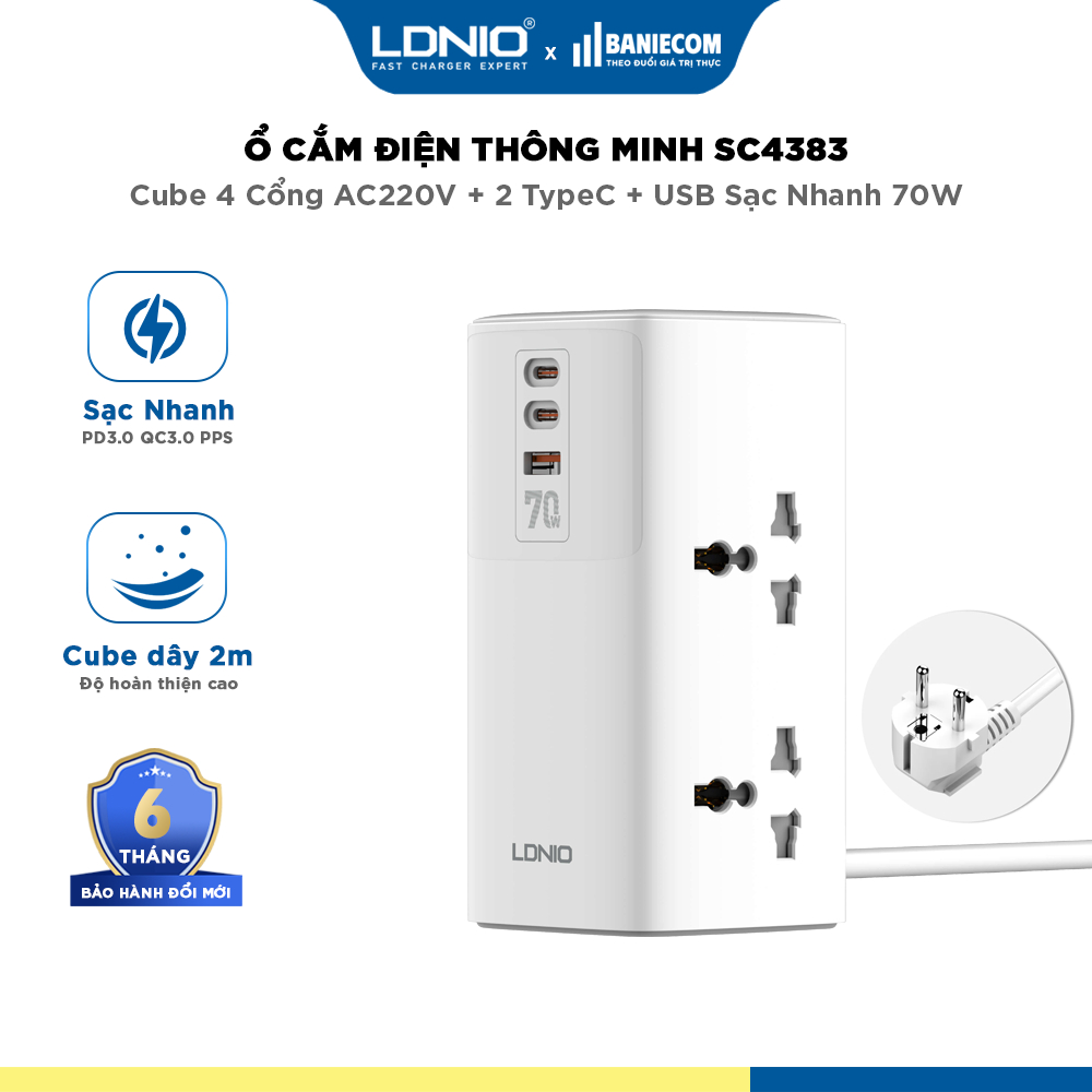 Ổ Điện Đa Năng LDNIO SC4383 70W 7in1 4AC220V 2500W + 2 USB-C 70W + USB ...
