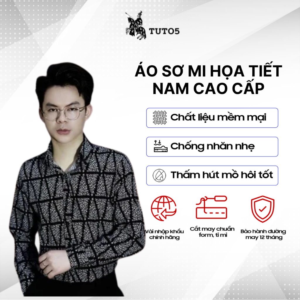 Áo sơ mi họa tiết nam TUTO5 Menswear SML01 - sơ mi dài tay lụa hàn chấm bi Slim fit cao cấp ít ...