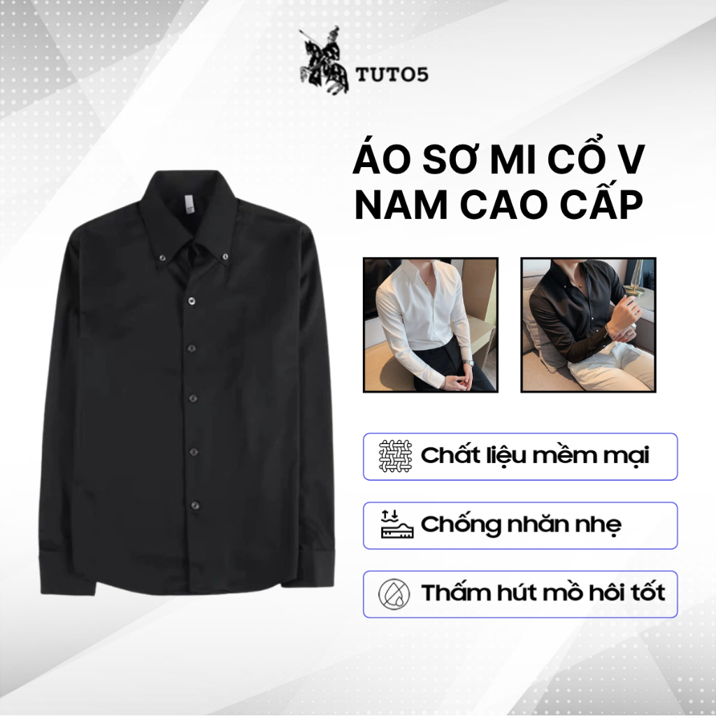 Áo sơ mi nam cổ y TUTO5 Menswear SMT03 - sơ mi trơn tay dài phong cách Hàn Quốc cao cấp form ôm ...