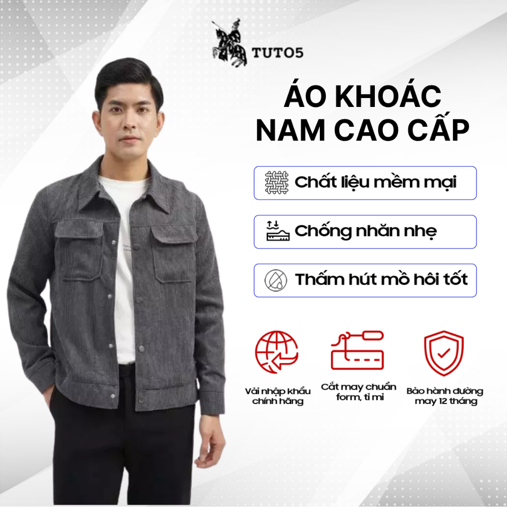Áo khoác nam nhung tăm TUTO5 Menswear AK01 - thiết kế túi hộp 2 lớp dày dặn, form rộng, phong ...