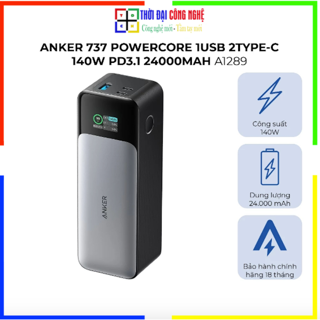Pin Sạc Dự Phòng Anker 737 A1289 24000mAh, công suất 140w, 3 Cổng Gan Prime - Bảo hành 18 tháng ...