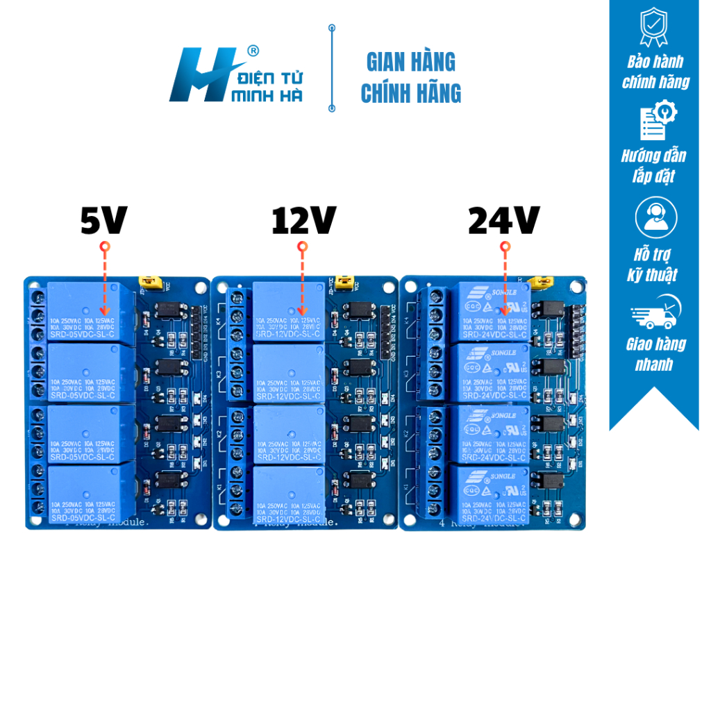 Mạch module Relay 5V, 12V, 24V 4 kênh có Opto cách ly quang bảo vệ đóng ...