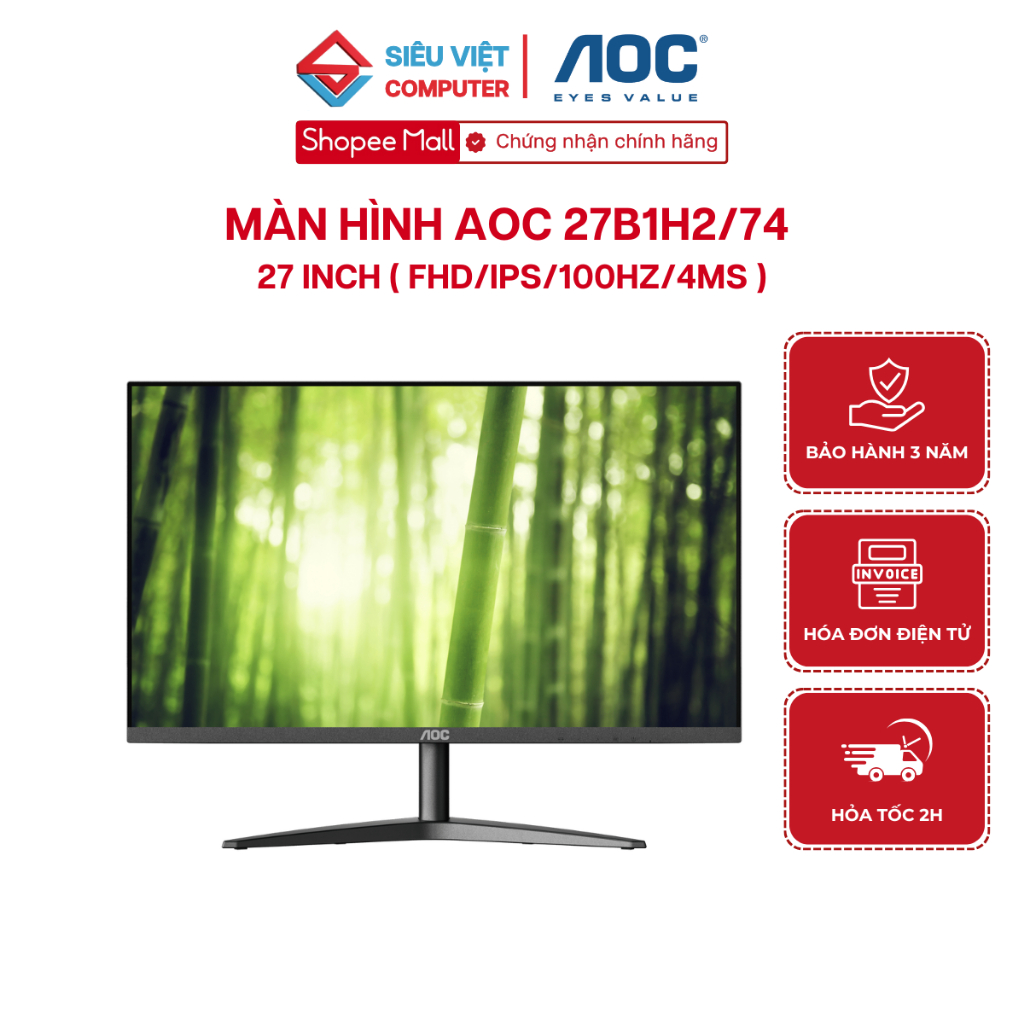 Màn hình AOC 27B1H2/74 27 Inch, FHD, IPS, 100Hz, VGA, HDMI - Hàng chính ...