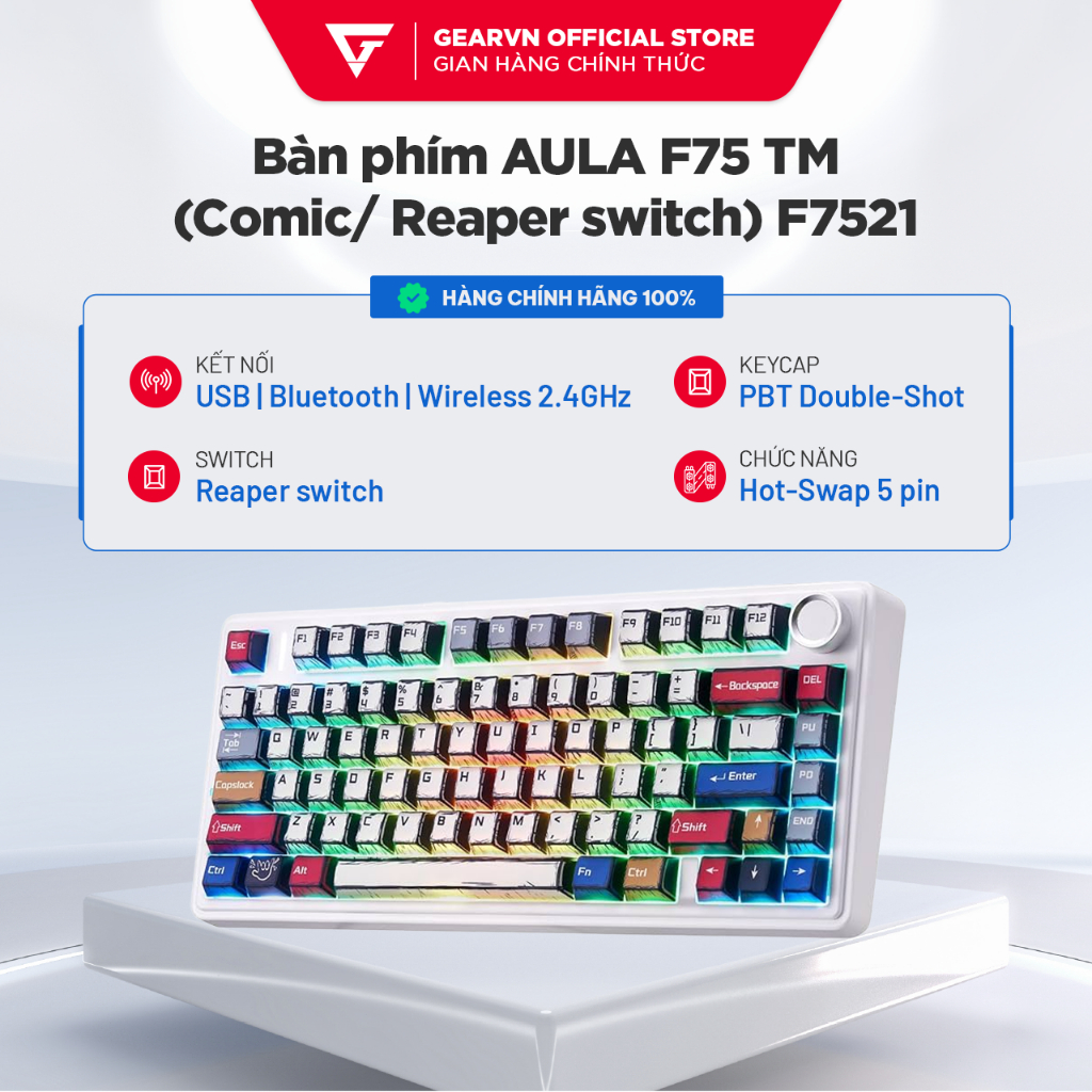Bàn phím AULA F75 TM (Comic/ Reaper switch) F7521 - 3 Mode - Led RGB ...
