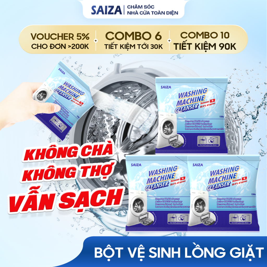 Bột vệ sinh lồng giặt máy giặt SAIZA gói tẩy lồng giặt loại bỏ cặn bẩn, diệt khuẩn khử mùi hiệu ...