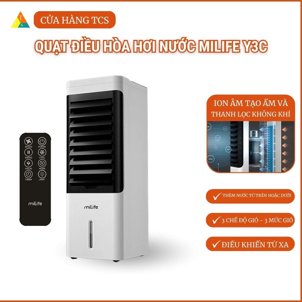 Quạt điều hòa hơi nước miLife Y3C thêm nước từ đỉnh, ion âm, bình chứa ...