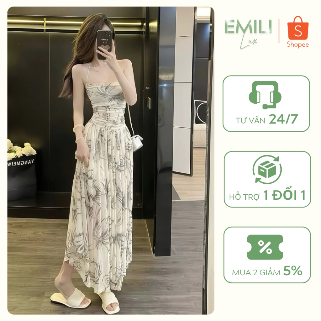 Đầm maxi cúp ngực in hoạ tiết Emili đầm quây dáng dài phong cách kiểu nữ [V496] | Shopee Việt Nam
