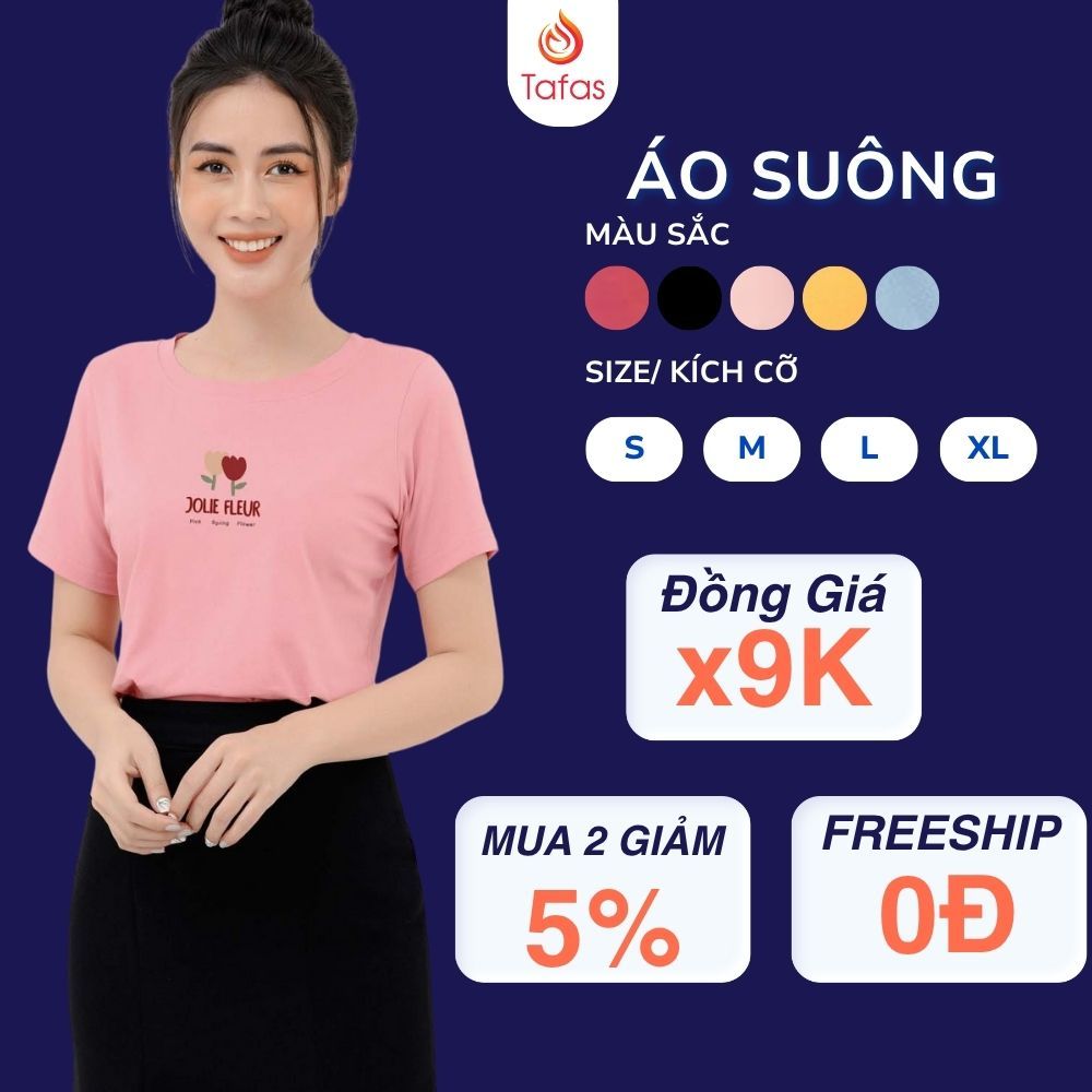 Áo phông nữ dáng suông vừa mặc thoải mái, chất cotton thoáng mát in hoa hồng JOLIE - Tafas ...