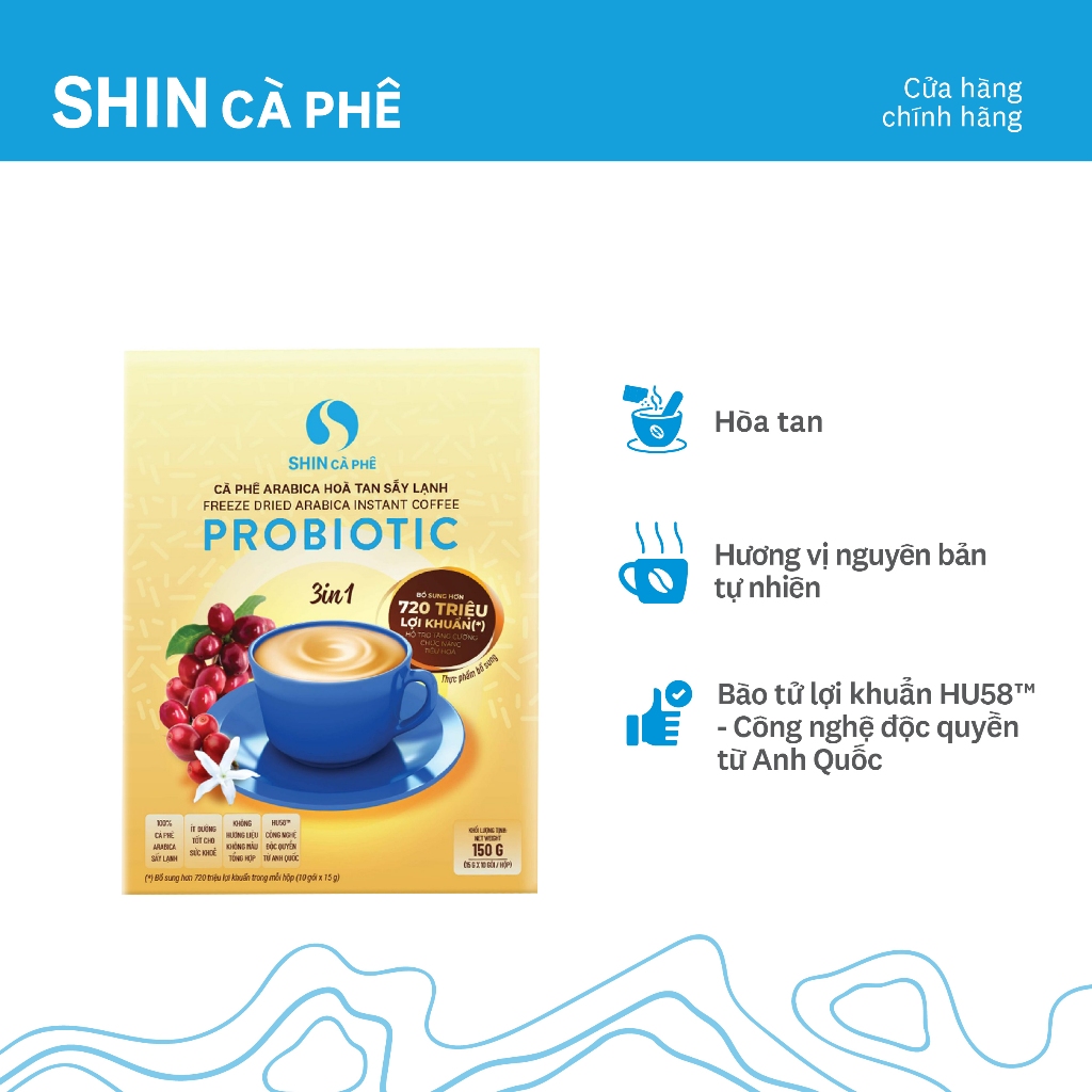 Cà phê hòa tan Arabica sấy lạnh Probiotic 3 in 1 - SHIN Cà Phê - Hộp 10 ...