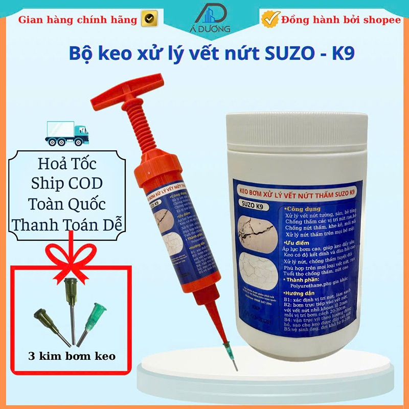 Bộ Ống Bơm Keo Áp Lực + Keo Xử Lý Nứt Tường, Sàn Suzo K9. Keo Xử Lý Nứt ...