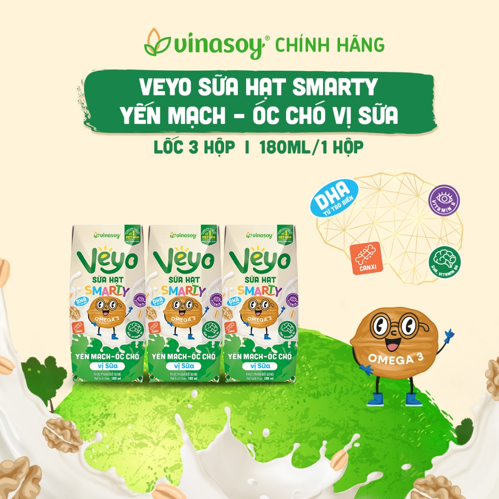 [Gift] Lốc sữa hạt Veyo Óc chó Smarty/ Yến mạch Oat (lốc 3 hộp x 180ml ...