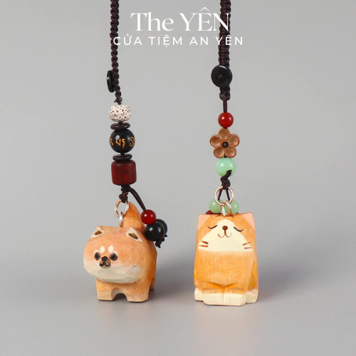 Móc khóa khắc gỗ hình Chó shiba, Mèo vàng độc đáo The YÊN dùng làm quà ...