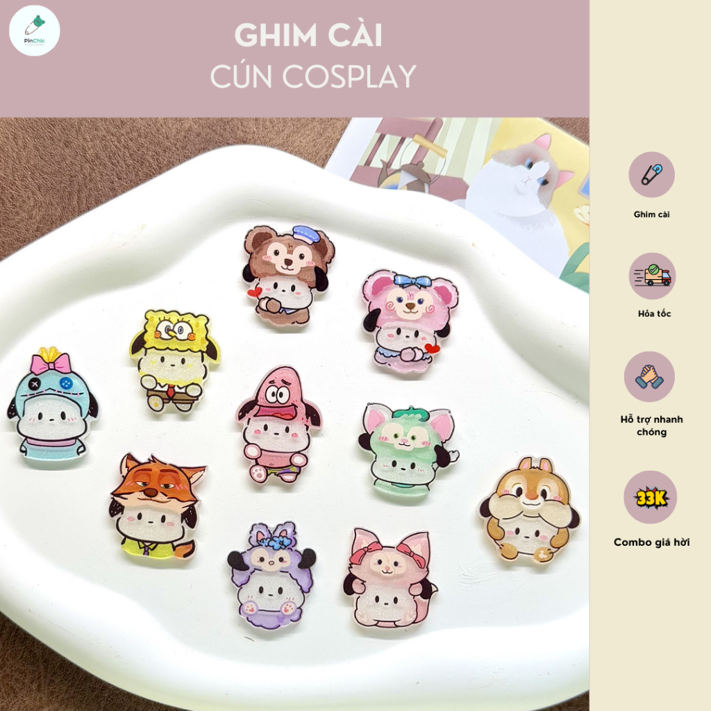 Ghim cài áo, túi balo PinChic - Cún con đội mũ - Trang trí túi xách ...