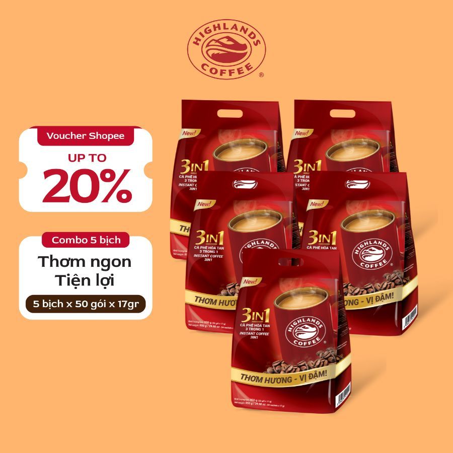 COMBO 5 TÚI - CÀ PHÊ HOÀ TAN HIGHLANDS COFFEE - 50 GÓI | Shopee Việt Nam