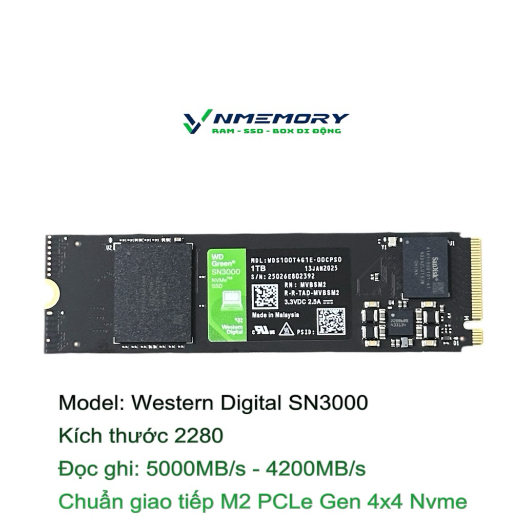 Ổ cứng SSD Western Digital Green 1TB SN3000 PCIe Gen4 M.2 2280 NVMe | Shopee Việt Nam