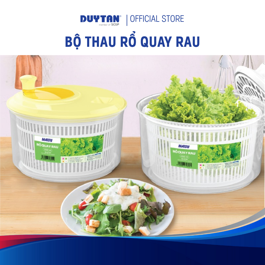 Bộ quay rau thau rổ, nhựa PP, DUY TÂN, quay ráo nước, tiện dụng nội trợ ...