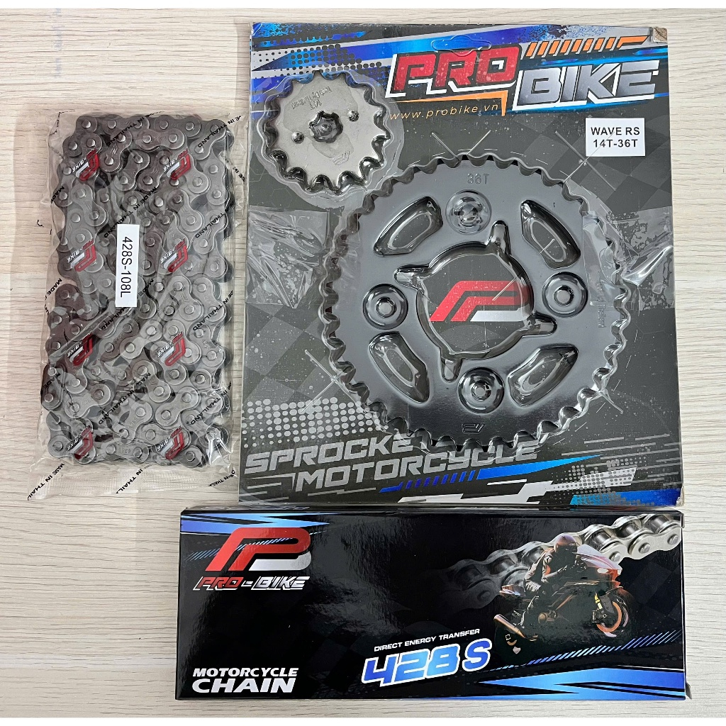 Bộ nhông sên dĩa Pro-Bike tán đúc cho Wave RS, Future Neo, Future X ...