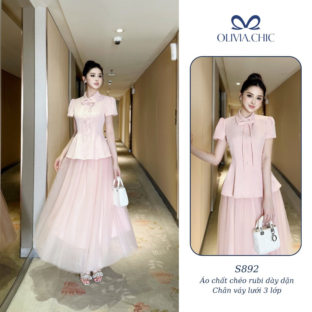 Set Váy Công Sở Thanh Lịch OLIVIA.CHIC, Áo Chất Chéo Rubi Peplum Ôm Eo ...